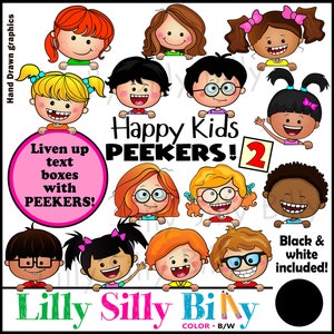 Happy Kids Clipart Peekers, Value Bundle - Smiling Children, Peeking ...