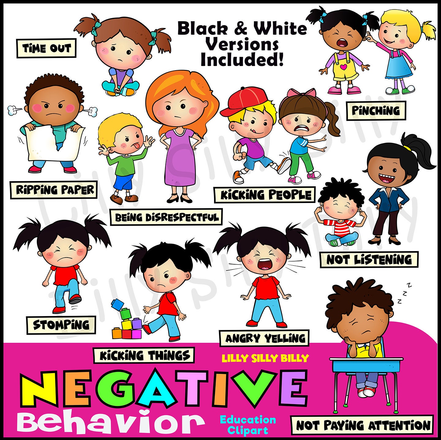 Positive and Negative Behaviour Clipart BUNDLE in BLACK & - Etsy