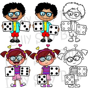 Dice Kids. Numbers 7-12. Clipart of Kids With Dice. Small Commercial ...