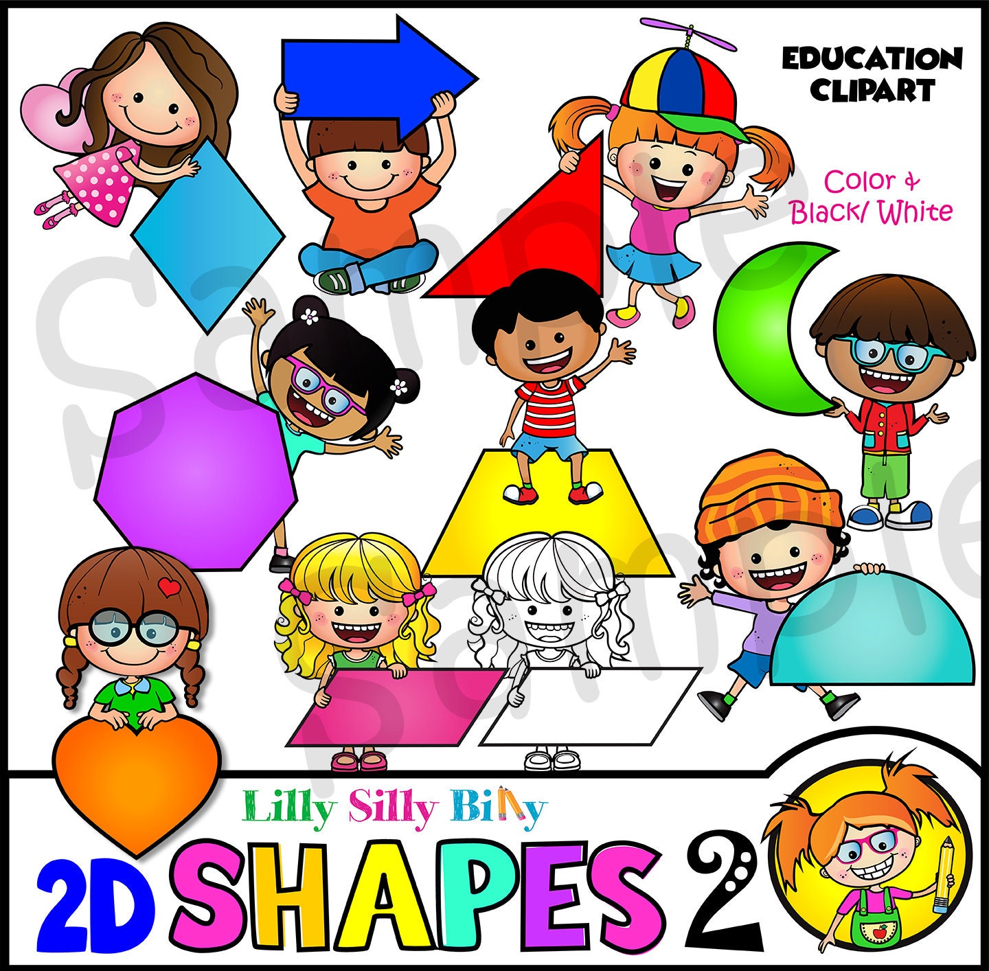 Kids With 2D Shapes Clipart BUNDLE Commercial Use Education - Etsy