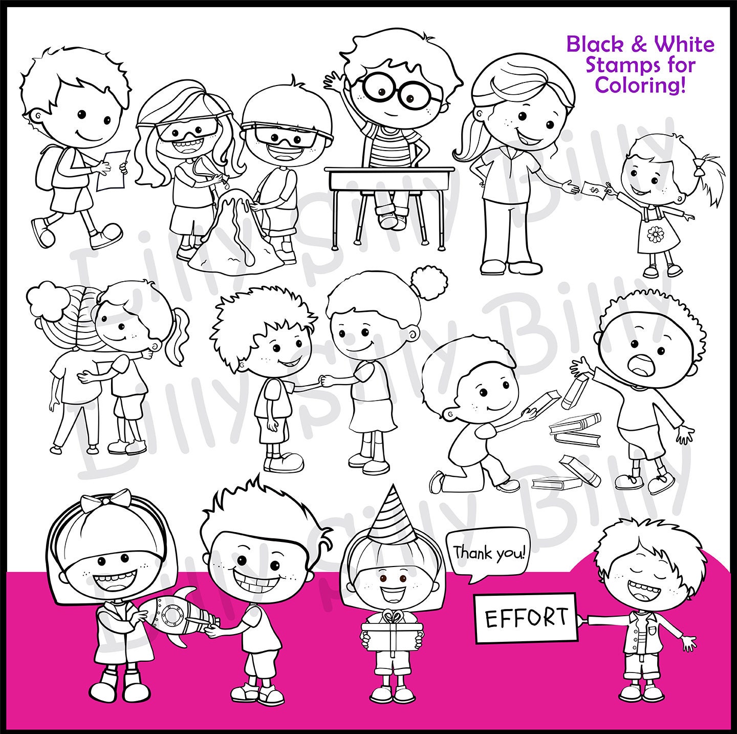 Positive Behaviour Clipart in BLACK & WHITE/ Full Color. Small ...