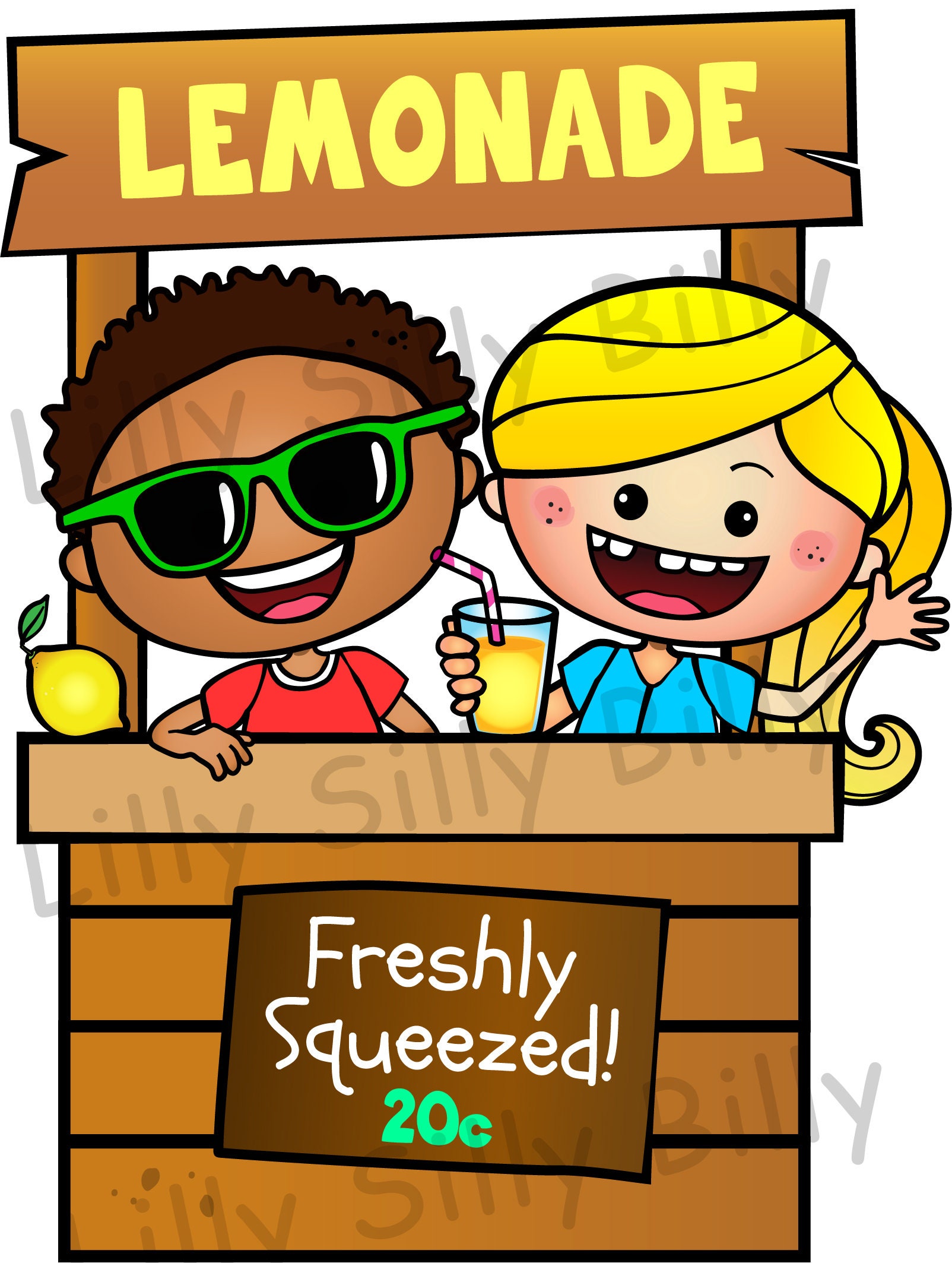 Lemonade Stand BLACK and WHITE/ and Full Color Clipart. | Etsy