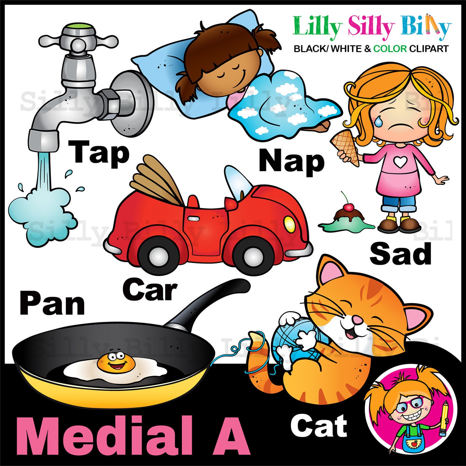 Medial Vowels Clipart - CVC Value Bundle, 60 Vibrant Images. Education ...