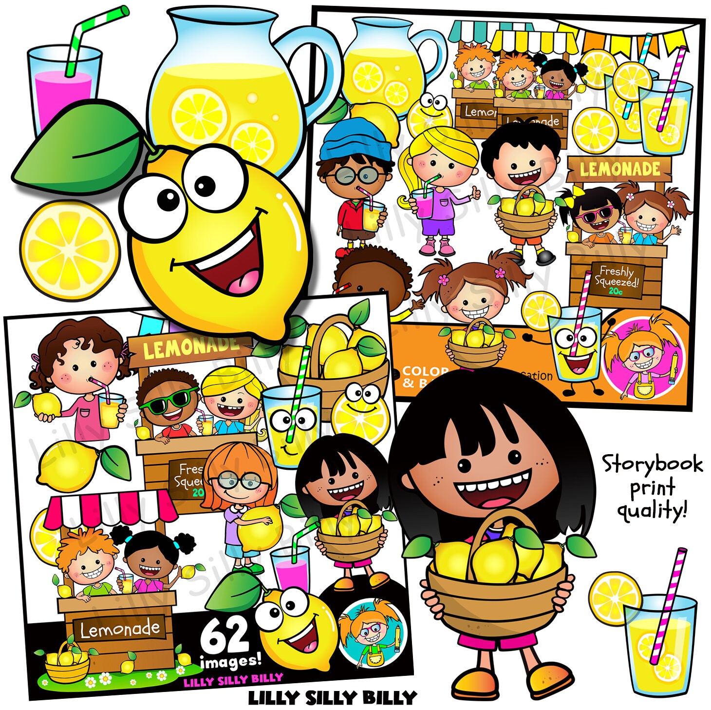 Lemonade Stand BLACK and WHITE/ and Full Color Clipart. - Etsy