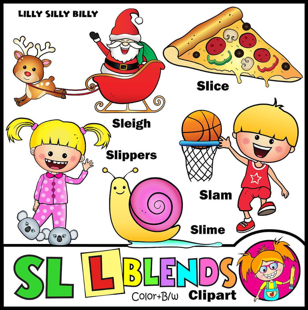 L Blends (SL), Black and White and Color Clipart. Phonics/ Word ...