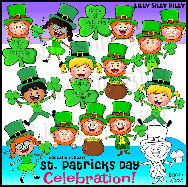 St. Patrick's Day Clipart. BLACK and WHITE and Color. Education ...