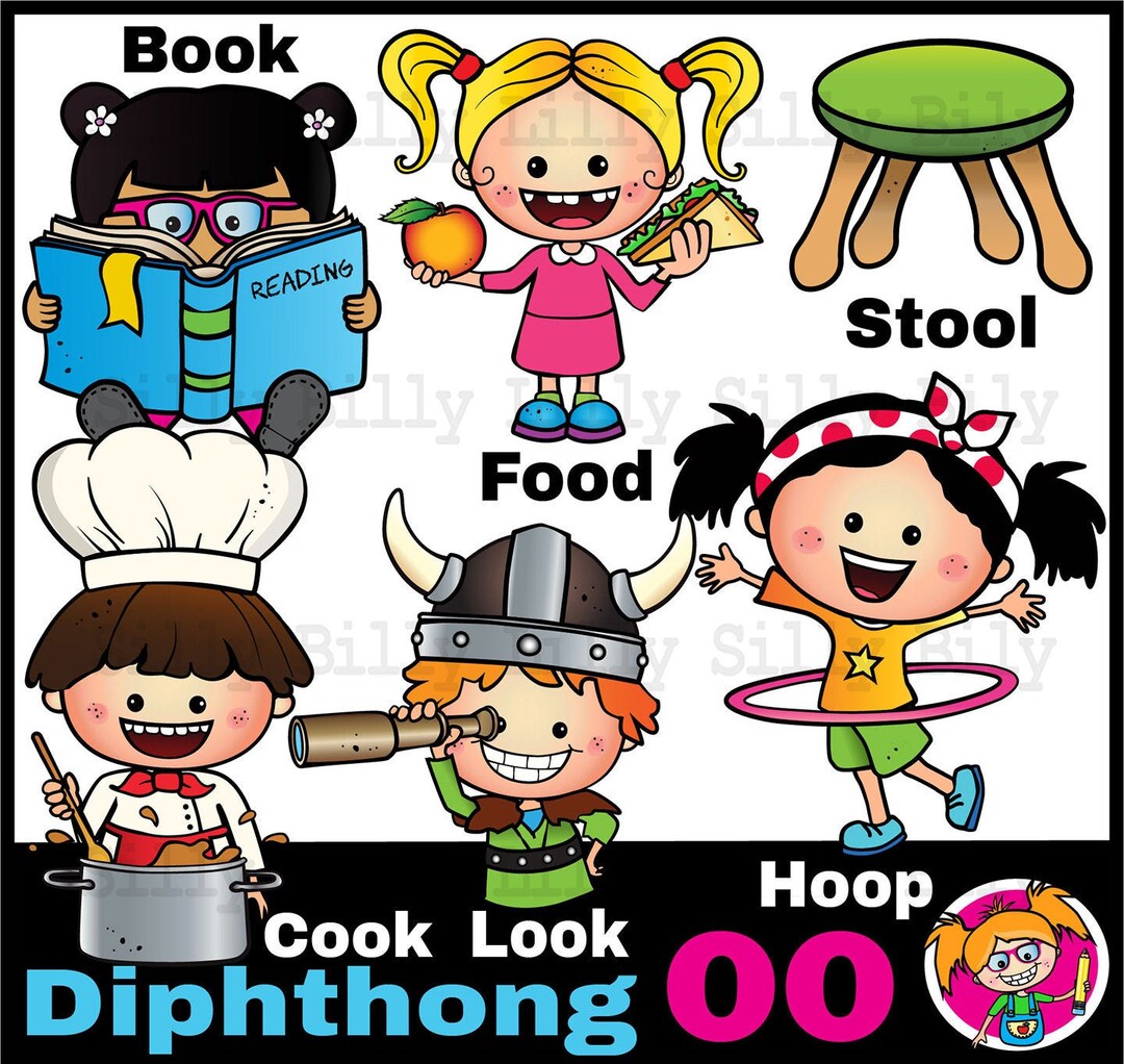 Diphthong 'OO'. Phonics, Illustrated Words - B/W & Color Clipart for ...
