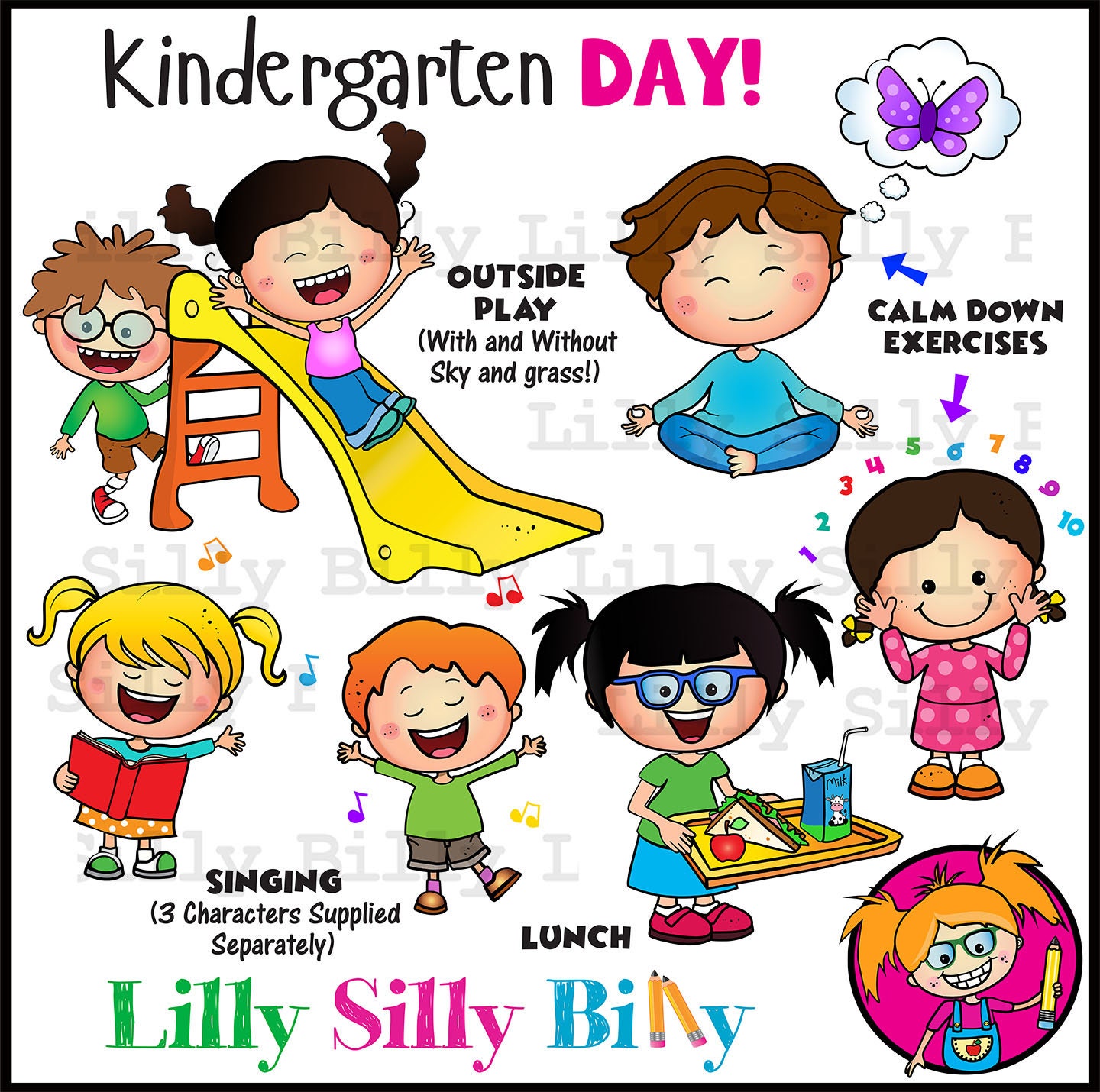 Kindergarten Day BLACK and WHITE/ and Full Color Clipart. - Etsy