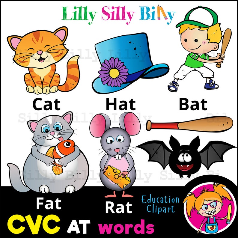 Clip Art VALUE BUNDLE. CVC - Rhyming Words (short Vowels). 62 Clipart ...