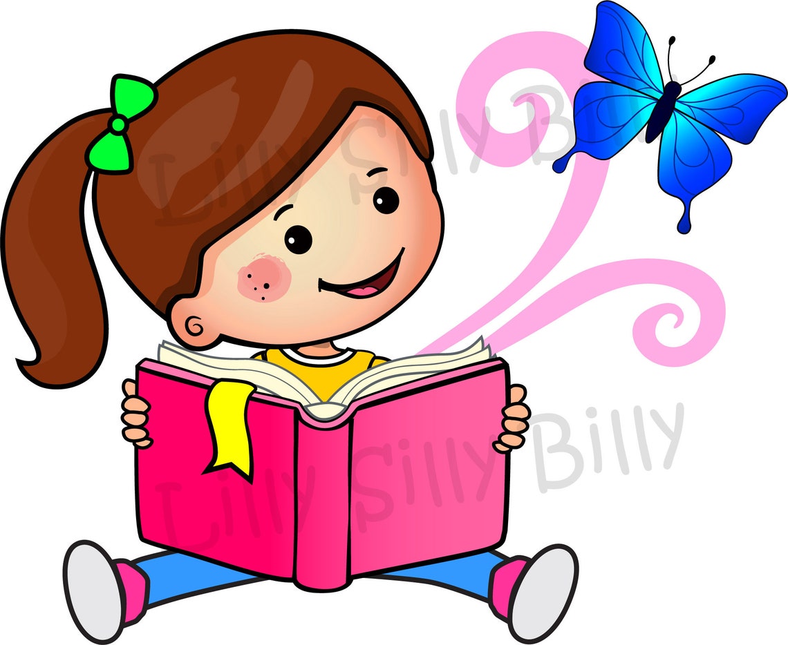 Reading Kids. Clipart in Color & Black/white. {lilly Silly Billy ...