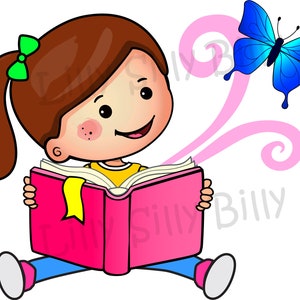 Reading Kids. Clipart in Color & Black/white. {lilly Silly Billy ...