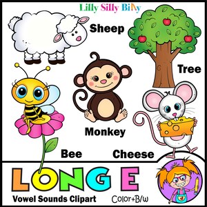 Phonics 50 Image, LONG VOWELS BUNDLE, - B/W & Color Clipart. {lilly ...