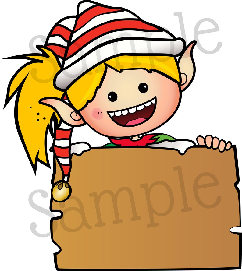 Cheeky Elf Christmas clipart Signs BLACK and WHITE/ and - Etsy