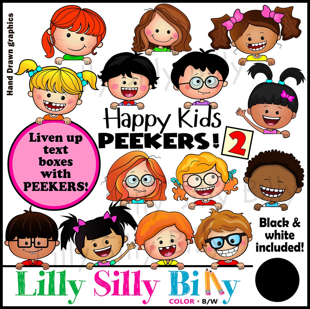 Happy Kids 2 - BLACK and WHITE/ and Full Color Clipart. Educational and ...