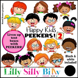 Happy Kids 2 - BLACK and WHITE/ and Full Color Clipart. Educational and ...