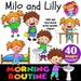 Morning Routine - Milo and Lilly. Sequential Clipart in Black & White ...