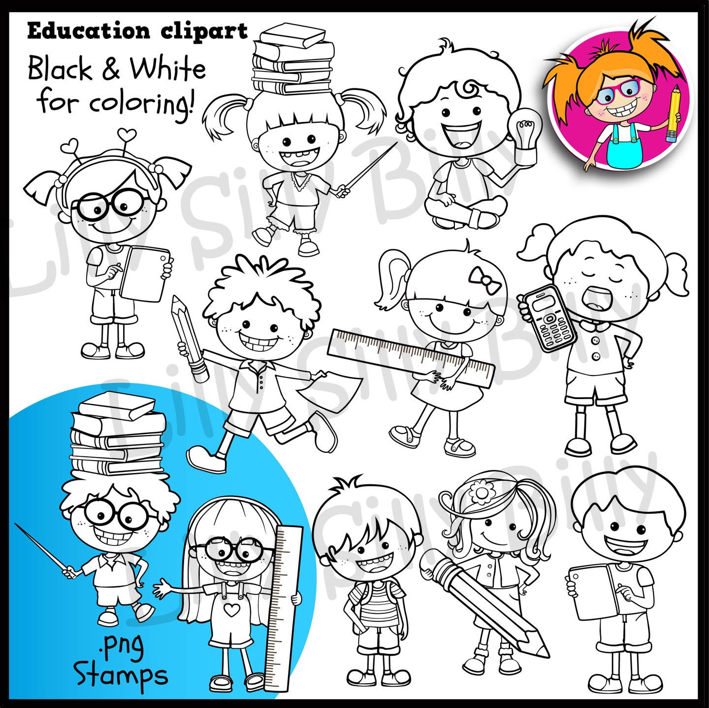 Bright Kids. Clipart Black and White & COLOR Small - Etsy