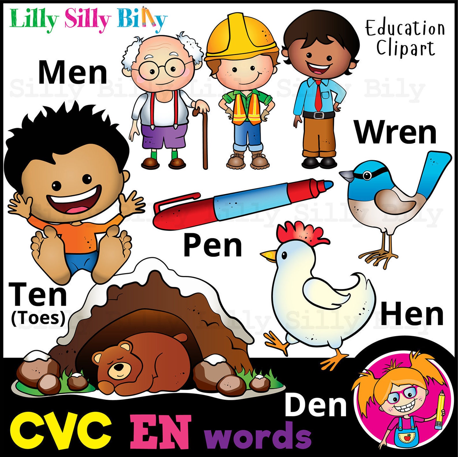 Clip Art VALUE BUNDLE. CVC Rhyming Words short Vowels. 62 | Etsy