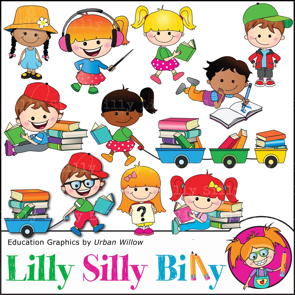 Kids Reading Books Clipart Commercial Use, School Education Clipart ...