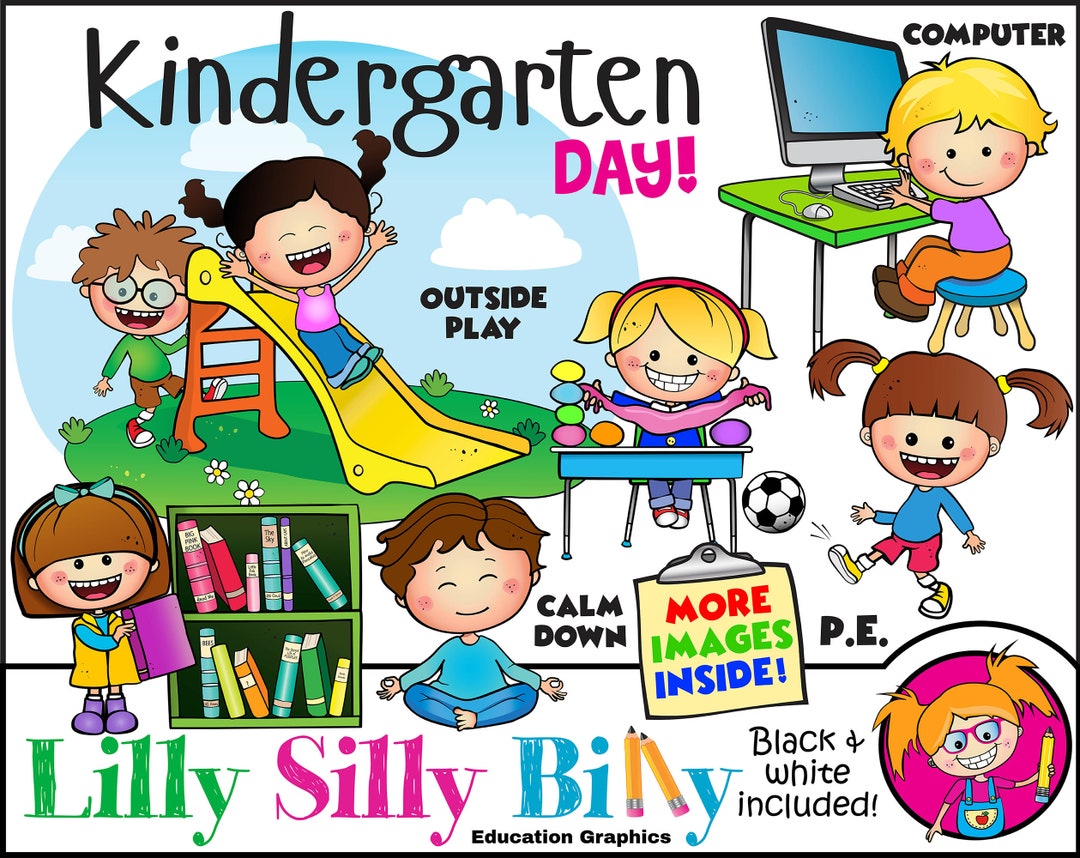 Kindergarten Day Black And White And Full Color Clipart Educational