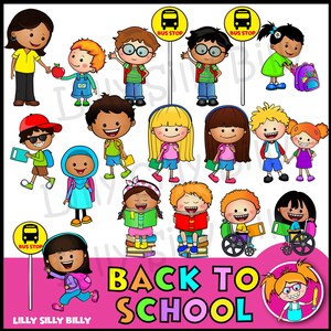 Back to School Kids. Clipart, Black and White & COLOR, Small Commercial ...
