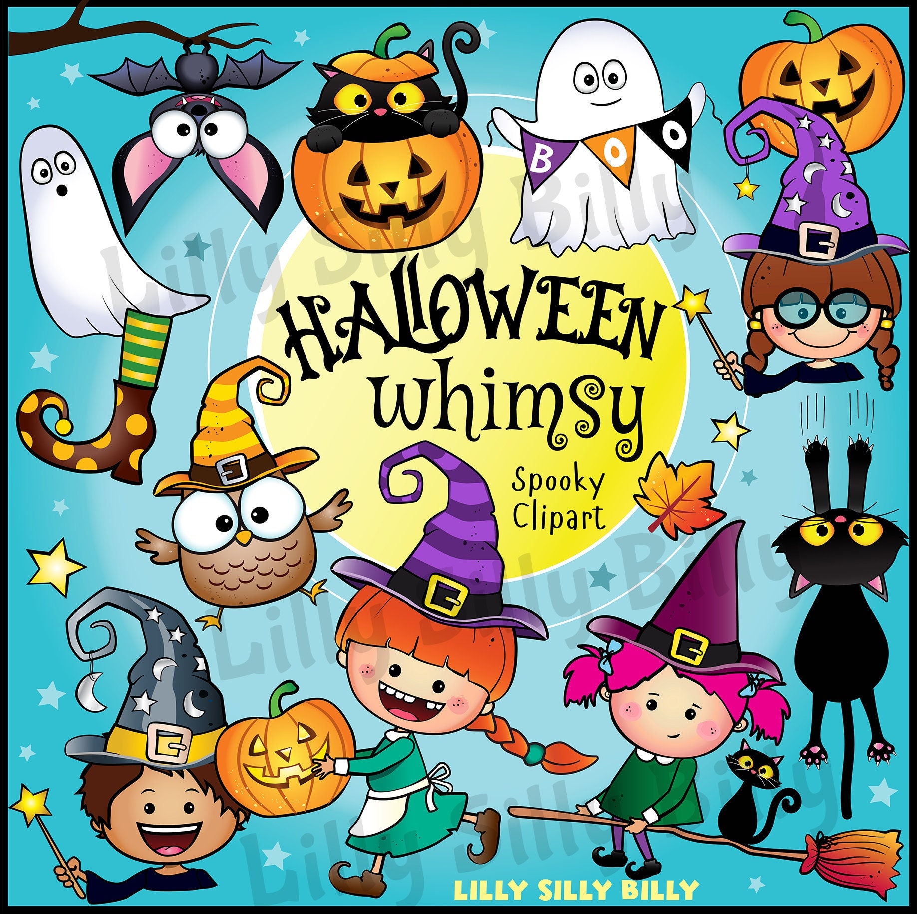 Halloween Whimsy Clipart Not-so-scary Illustrations for - Etsy