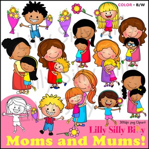 A Mothers Day - Clipart Mini Bundle in BLACK & WHITE/ Full Color. Small ...