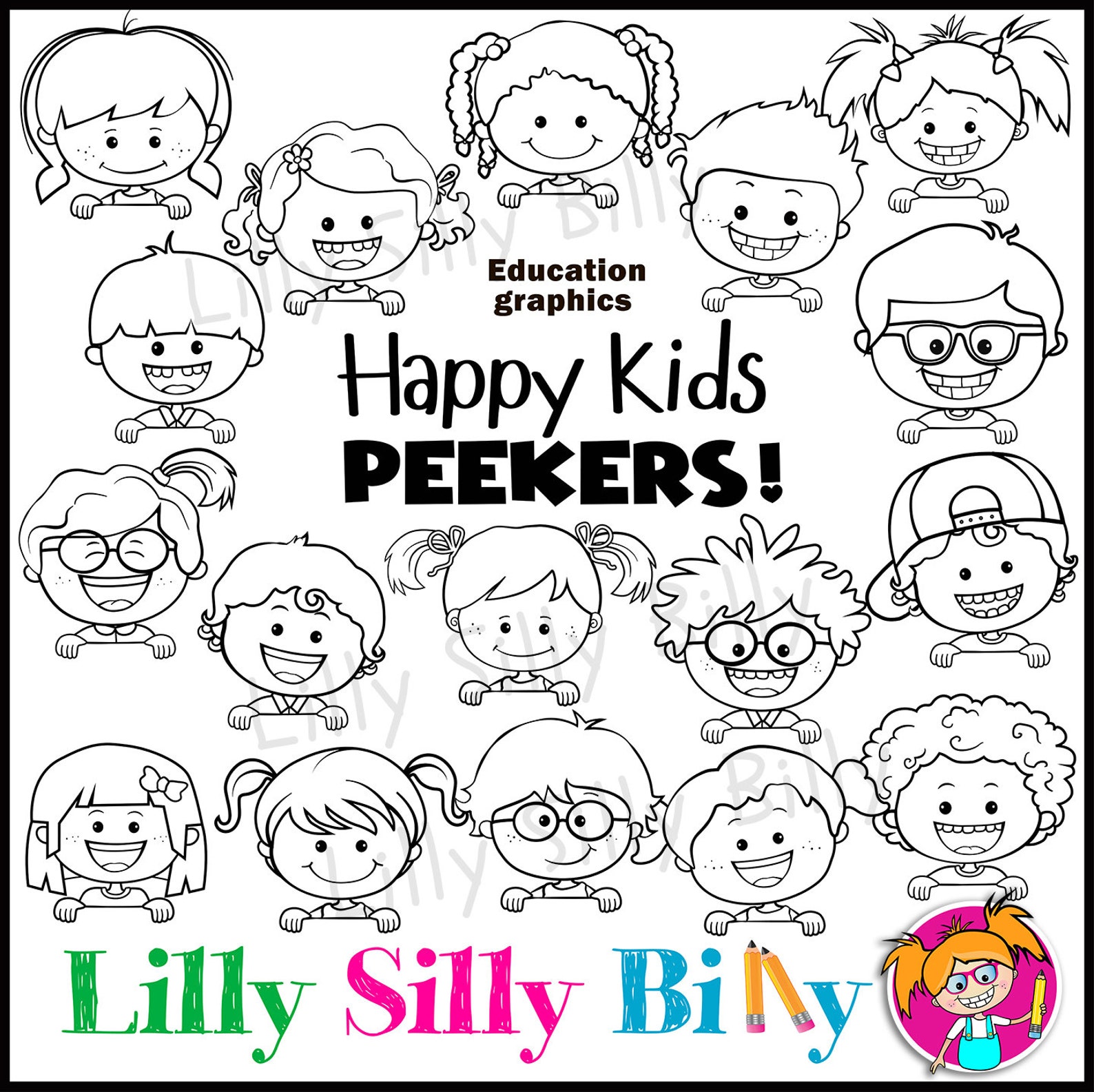 Happy Kids Clipart Peekers, Value Bundle - Smiling Children, Peeking ...