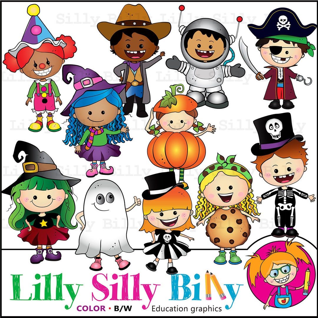 Trick or Treat Clipart. BLACK and WHITE and COLOR. Children of Diverse ...