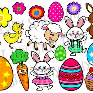 Hoppy Easter - Clipart in BLACK & WHITE/ Full Color. Small Commercial ...