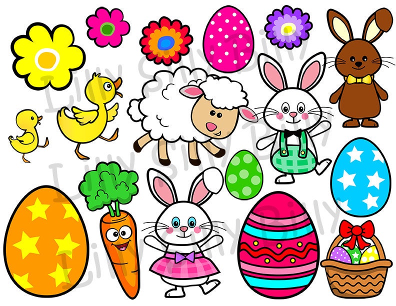 Hoppy Easter Clipart in BLACK & WHITE/ Full Color. Small - Etsy