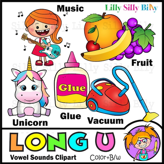 Phonics LONG U Vokal Sound s/w & Color Clipart. Lilly | Etsy