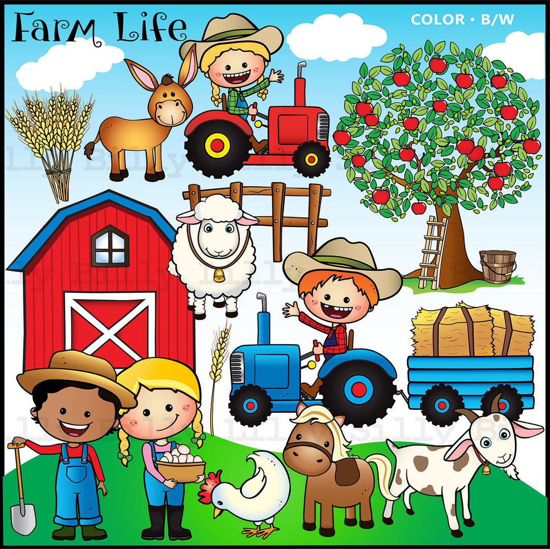 Farm Life - Vibrant Clipart of Farm Animals and Farm Life. Small ...