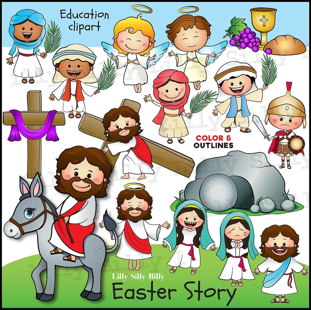Easter Story - BLACK and WHITE/ and Full Color Clipart. Educational and ...