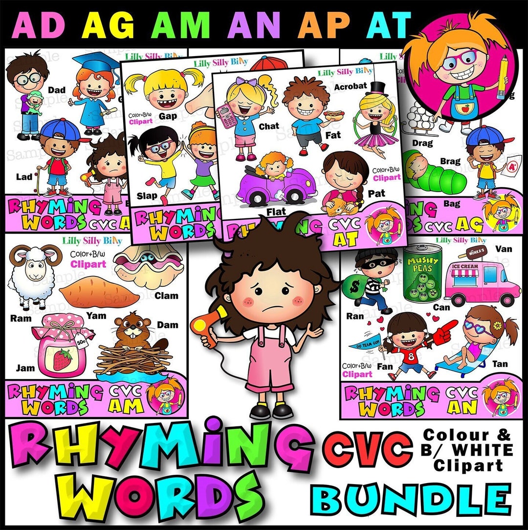 CVC Rhyming Word 60 Images Clipart BUNDLE - B/W & Color Images. {lilly ...