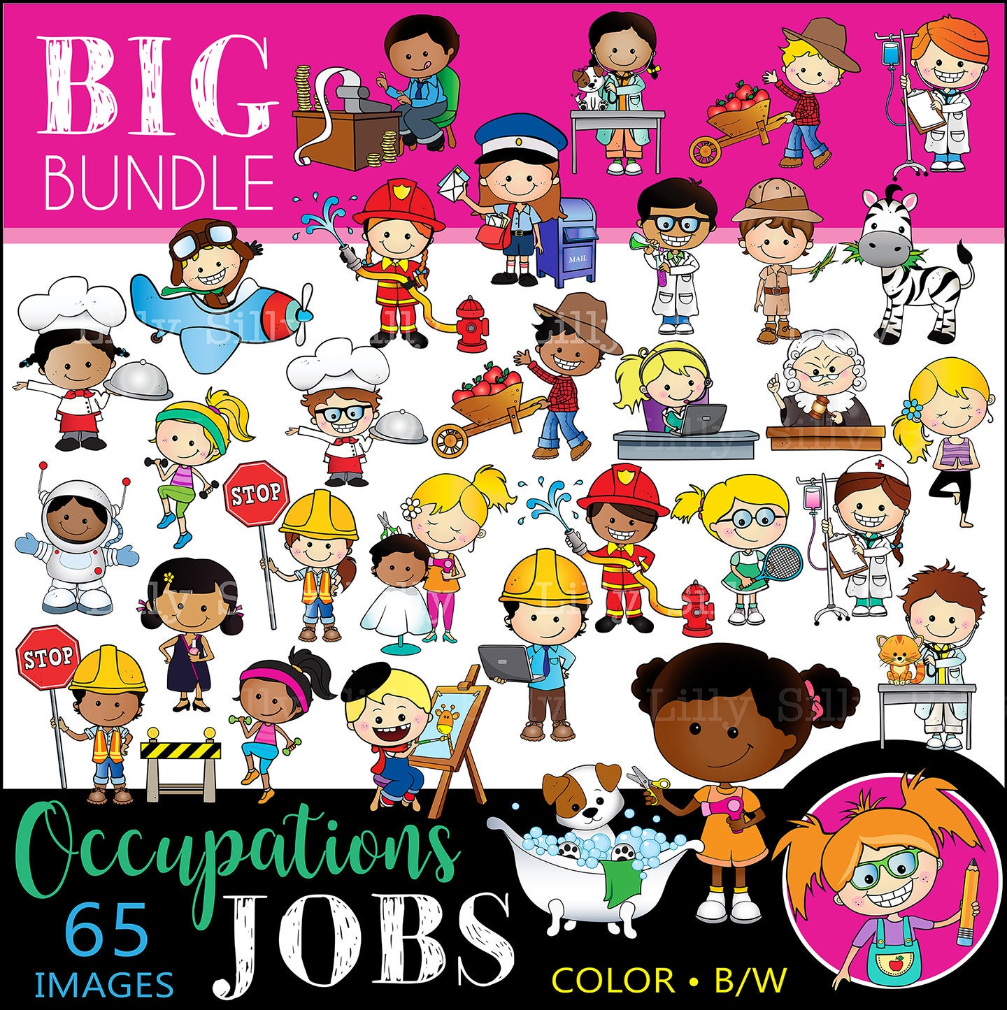 Clipart Occupations 65 Images in Black and White/ Full - Etsy