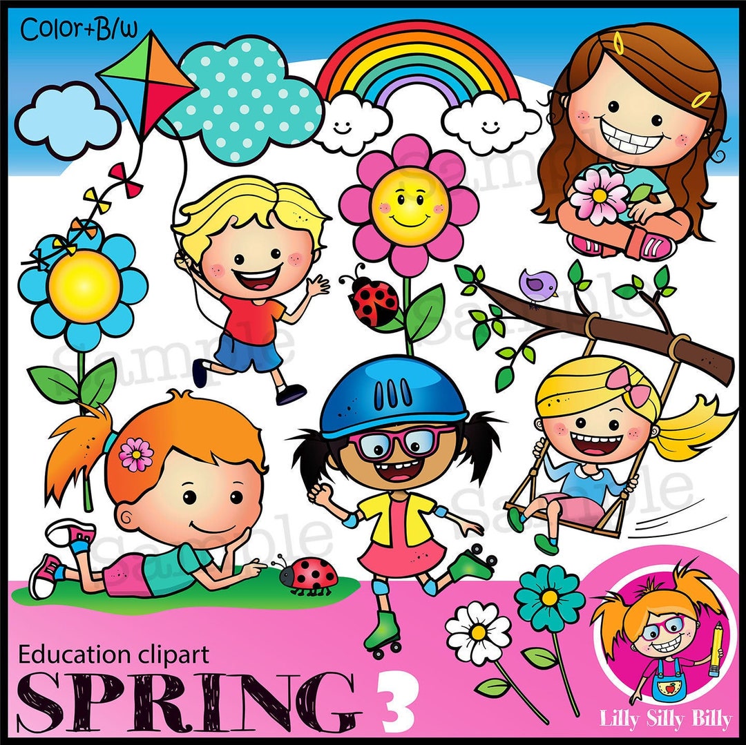SPRING 3! Clipart. BLACK and WHITE and Color. Education Graphics of ...