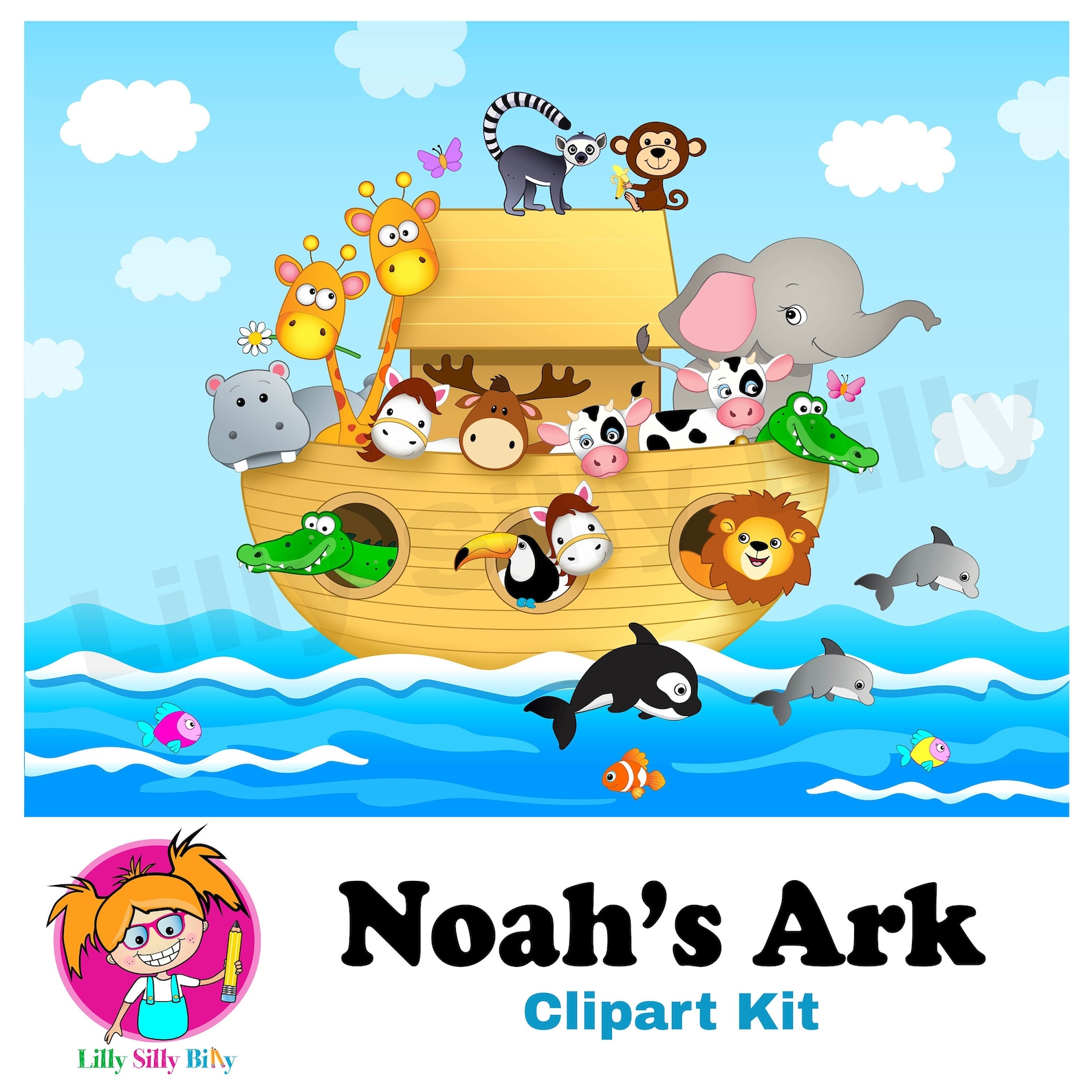 Noah's Ark Clipart and Color Illustration Kit. - Etsy