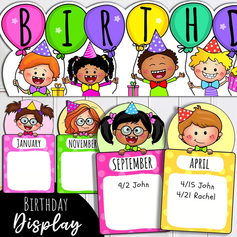 Birthday Bulletin Board - Editable and Printable Birthday Display ...