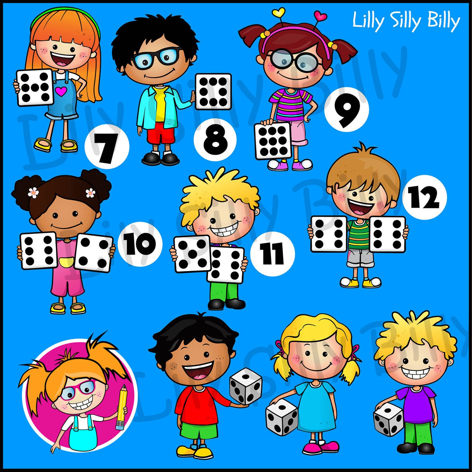 Dice Kids. Numbers 7-12. Clipart of Kids With Dice. Small - Etsy