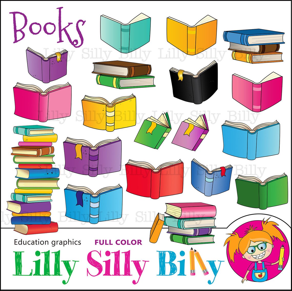 Education Clipart - Books Galore, Lilly Silly Billy, Super Sweet ...