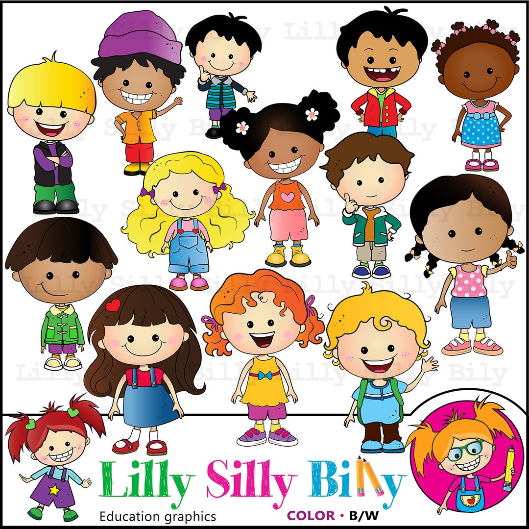 Just Kids Clipart. BLACK and WHITE and COLOR. Education Graphics of ...