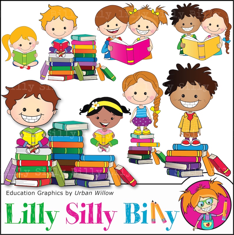 Education Clipart Libros y lectura Lilly Silly Billy | Etsy España