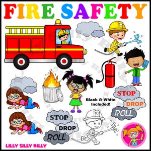 Fire Safety. Clipart Illustrations of Fire Fighters and Fire Awareness ...