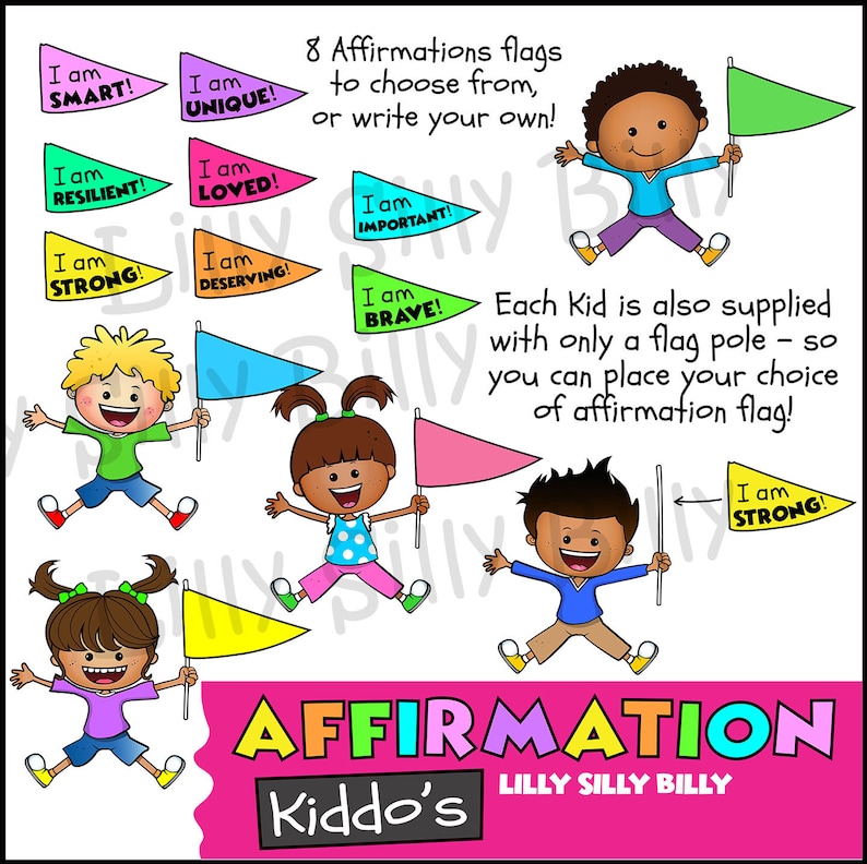 Positive Affirmations Clipart in BLACK & WHITE/ Full Color. - Etsy