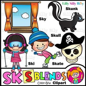 S Blends - 8 Set, Phonics, Clipart BUNDLE. Illustrated Words to Engage ...