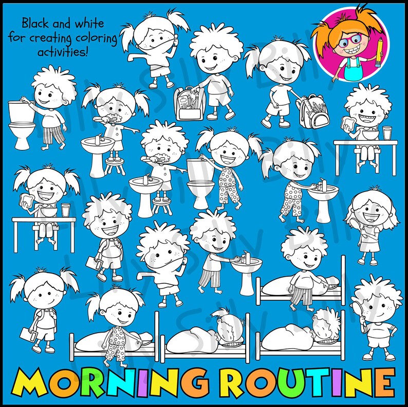 Morning Routine Milo and Lilly. Sequential Clipart in Black - Etsy