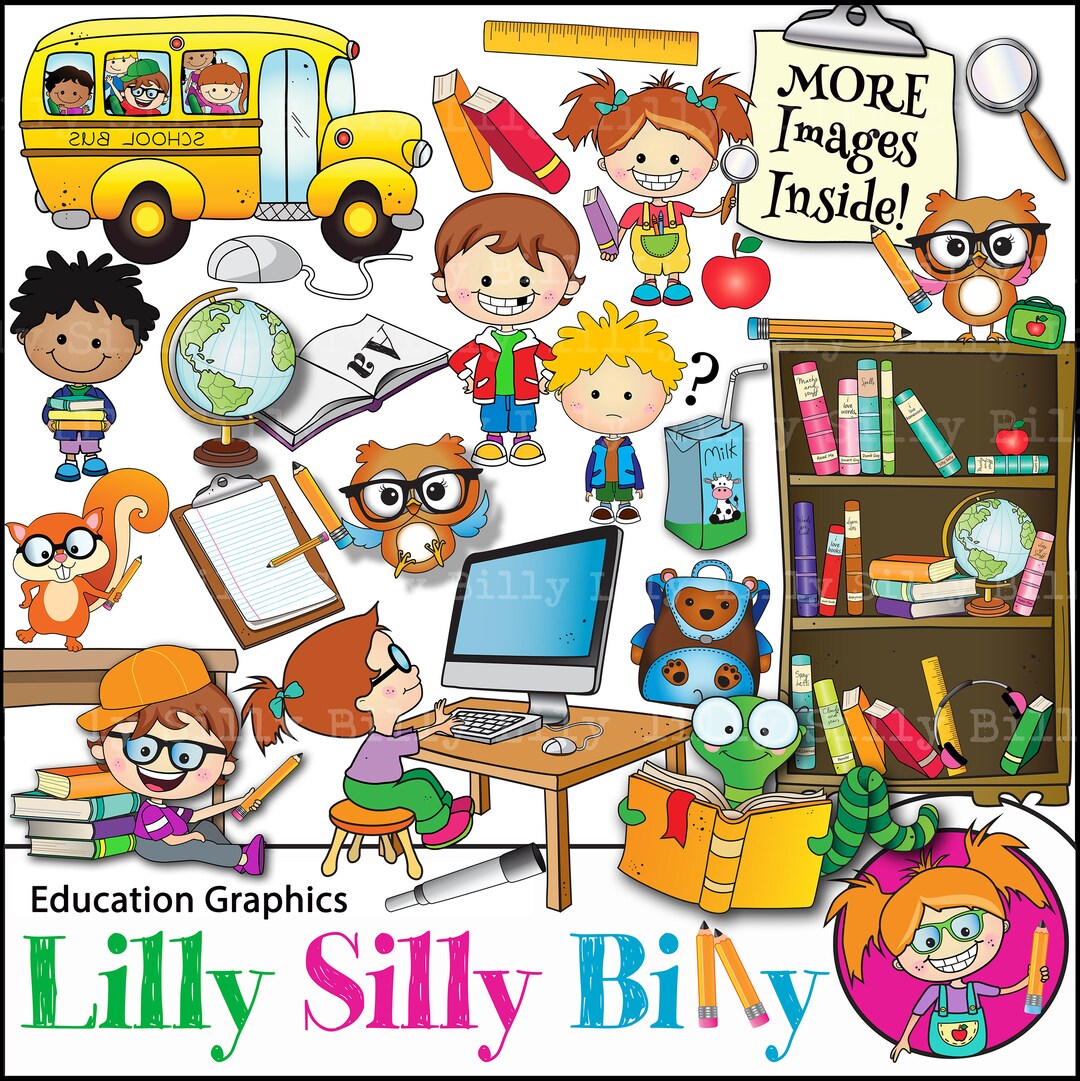 Back to School Clipart, 74 Images Black and White and Color, School ...