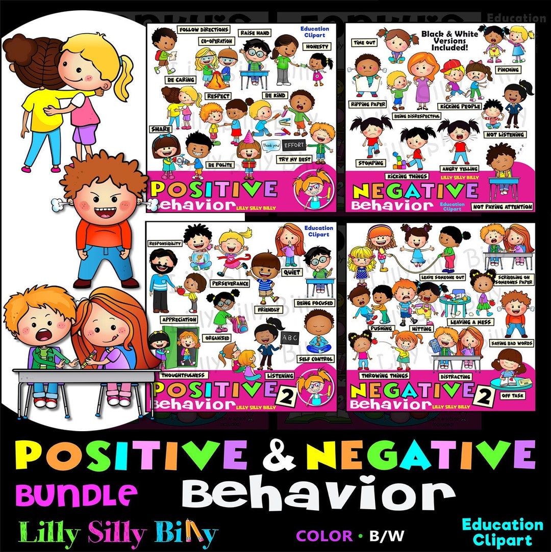 Positive and Negative Behaviour - Clipart BUNDLE in BLACK & WHITE/ Full ...