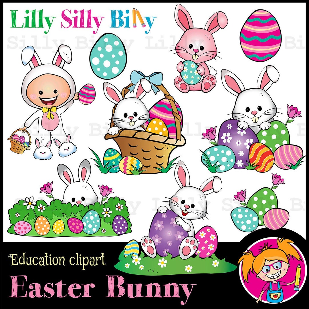 Easter Bunny - Clipart of the Easter Rabbit, Easter Eggs and a Child in ...